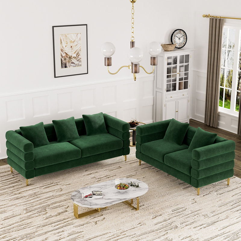 Ottwell 2 Piece Living Room Set Green Velvet